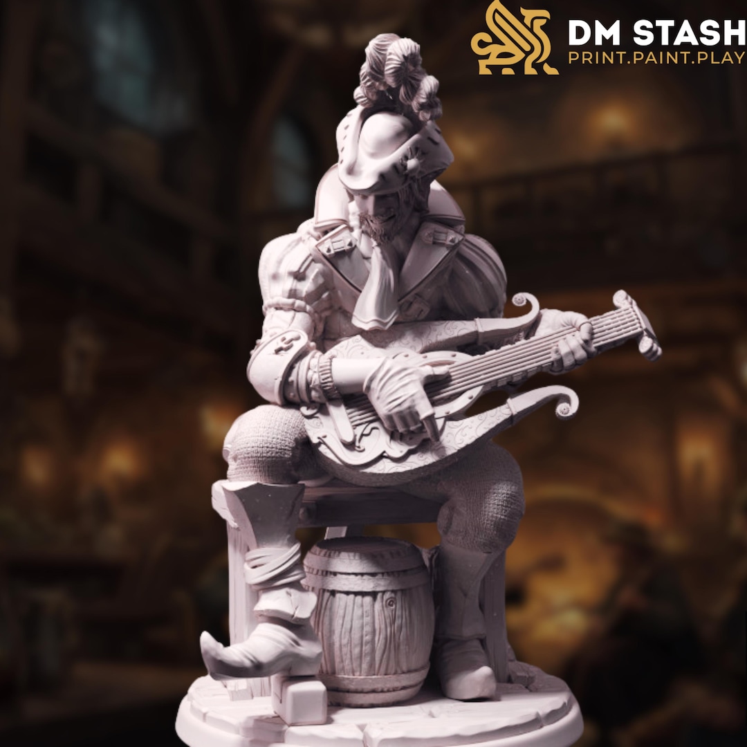 Seated Bard Miniature | Half-elf Musician NPC | Fantasy Tavern Figure ...
