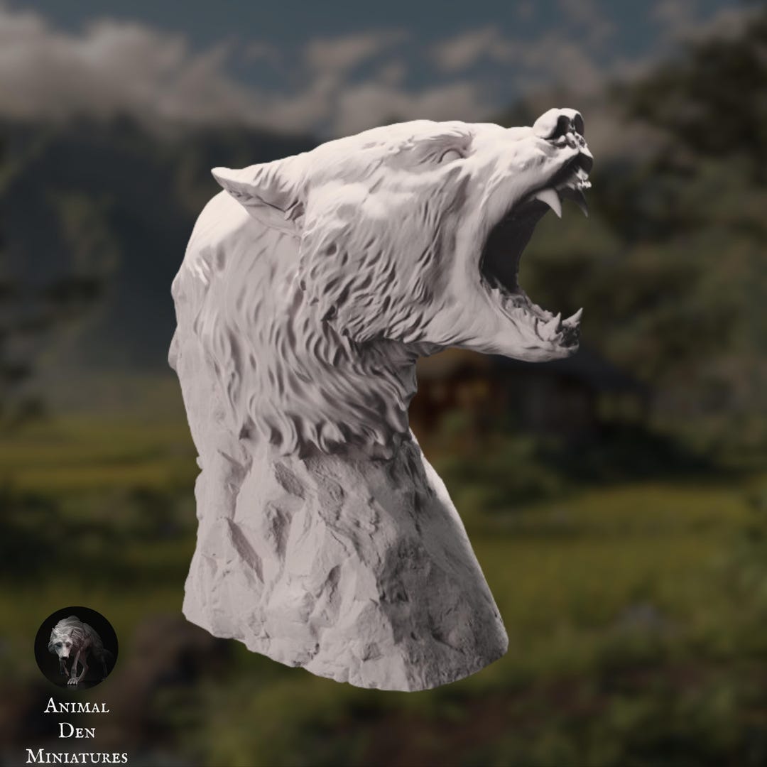 Roaring Bear Bust | Paintable Resin Statue | Realistic Wildlife Display ...