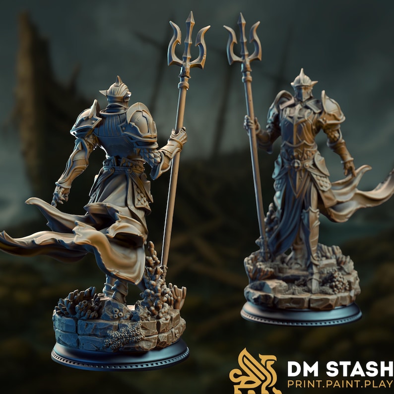 Ocean Genasi Paladin Miniature | Underwater Knight Mini | Trident ...