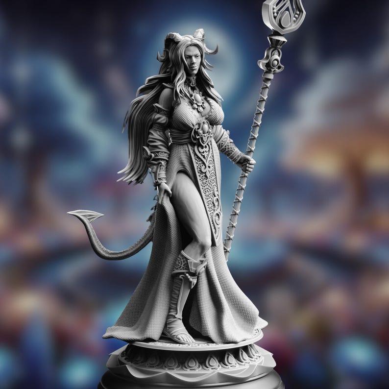 Tiefling Cleric Miniature | Female Warlock Miniature 5e TTRPG Figure ...