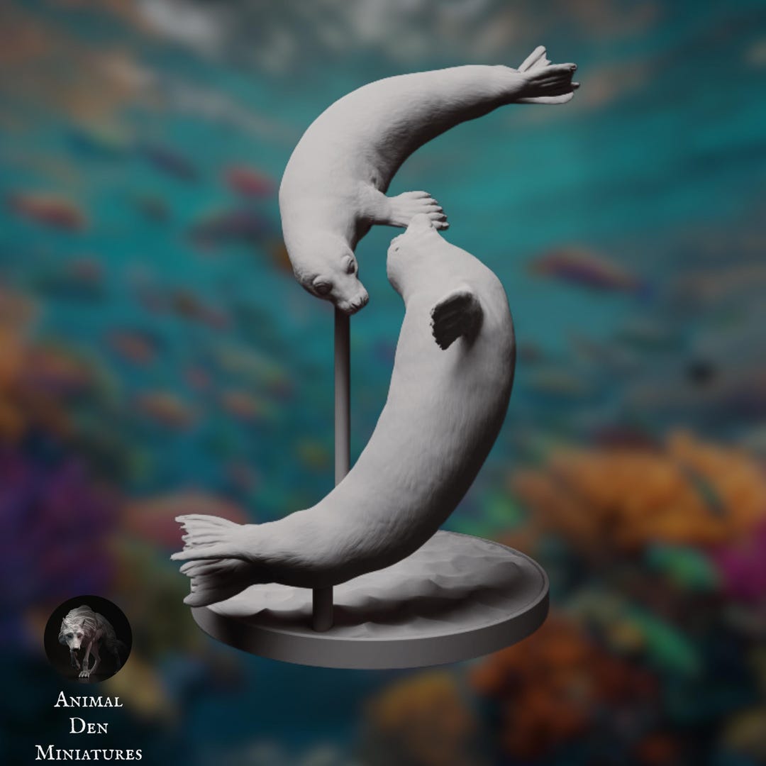 Swimming Grey Seals | Paintable Resin Sea Life Sculpture | Marine ...