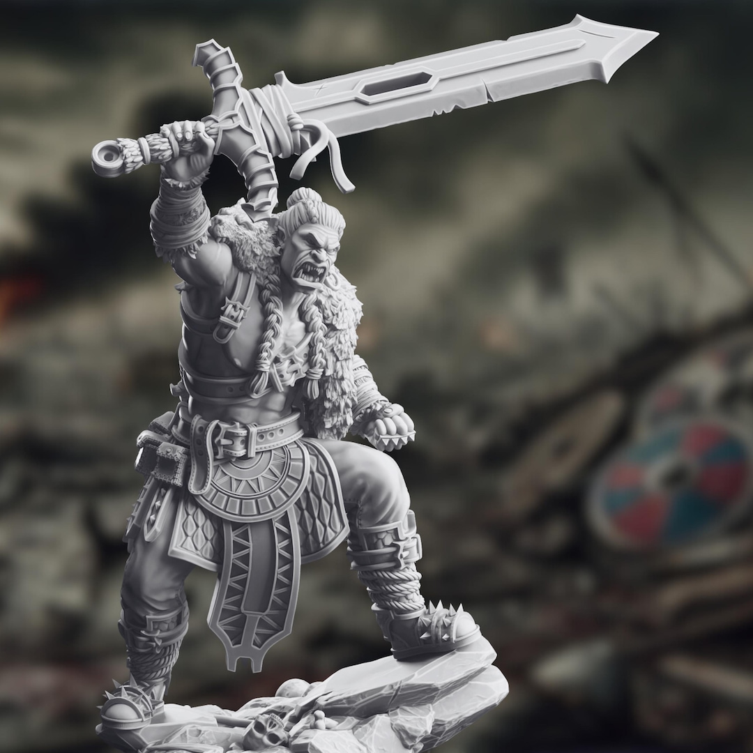 Half-orc Raging Barbarian Mini | Orc Champion Fighter With Longsword ...