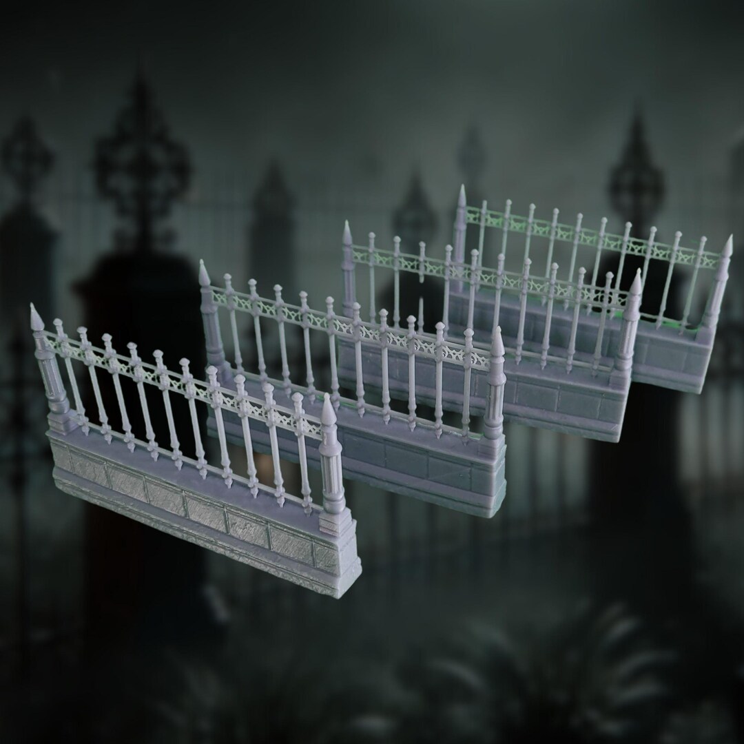 Gothic Graveyard Fencing Terrain: 32mm Scale Tabletop Scenery (set of 4 ...