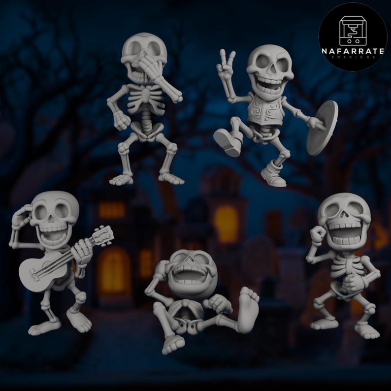 Funny Skeleton Mini Set | Comedic Undead Miniatures | Cartoon Bone ...