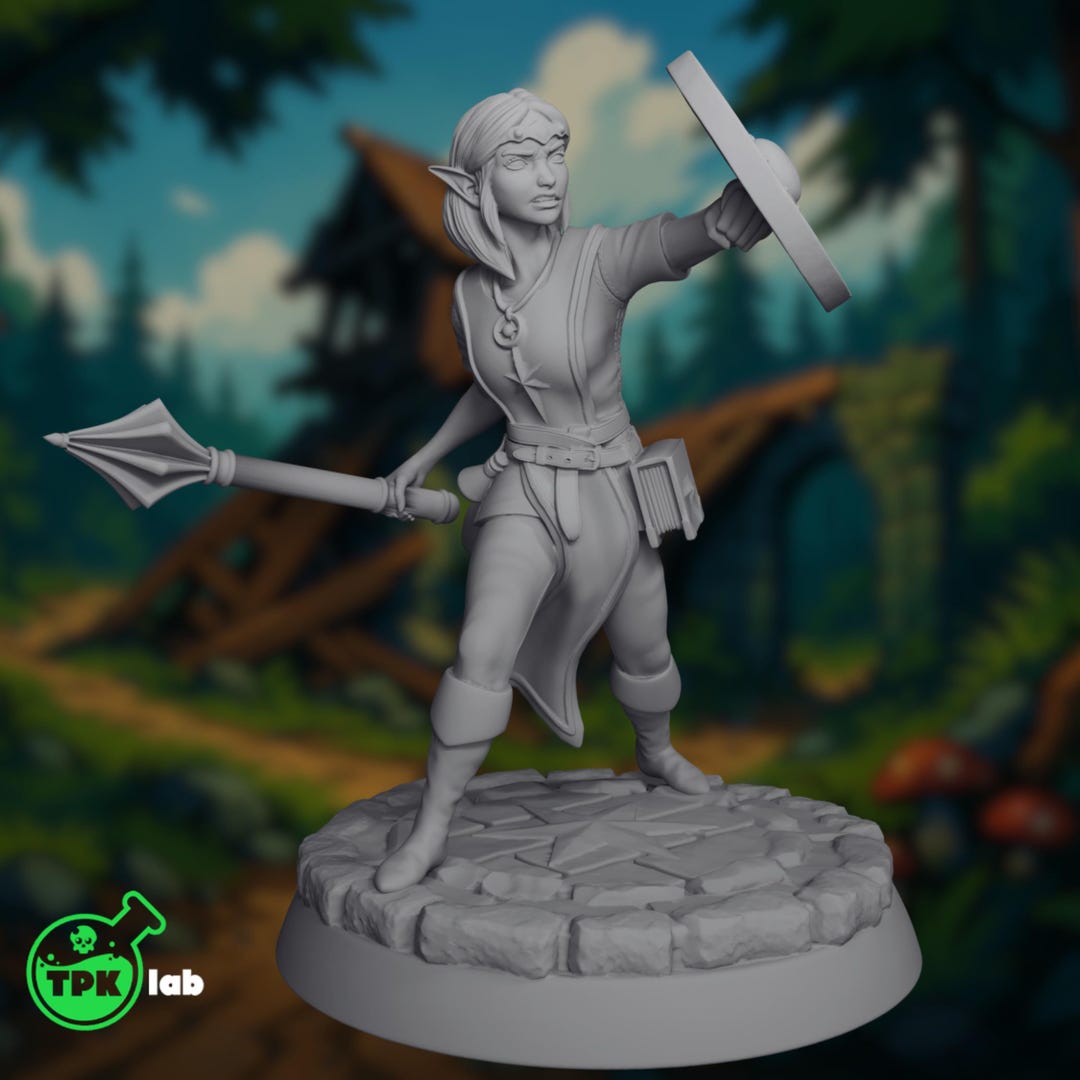 Young Elf Fighter Miniature | Mace and Shield, RPG, TPK Labs - Etsy