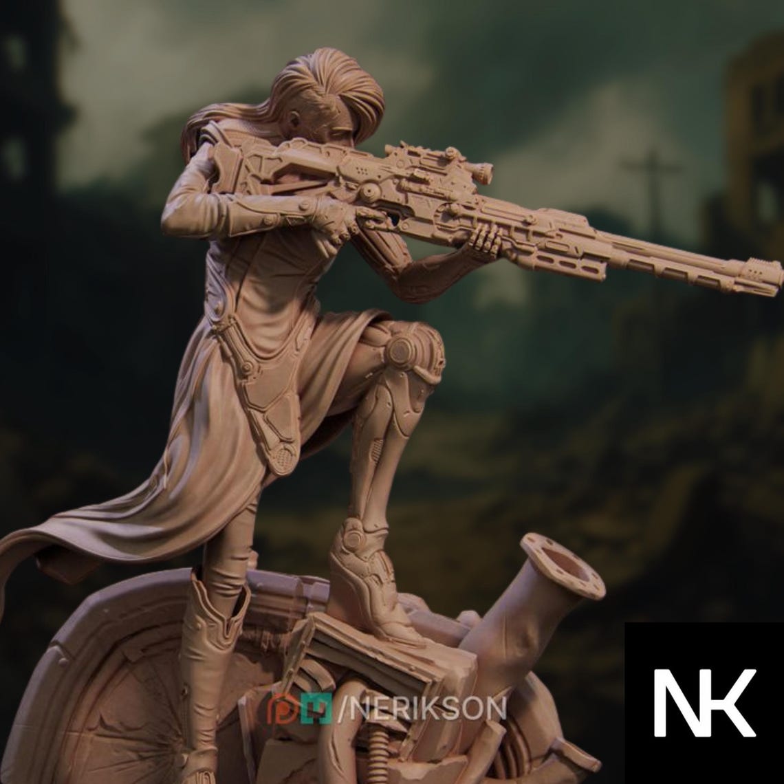 Sci-fi Sniper Girl Resin Kit: Post-apocalyptic Miniature (75mm/140mm ...