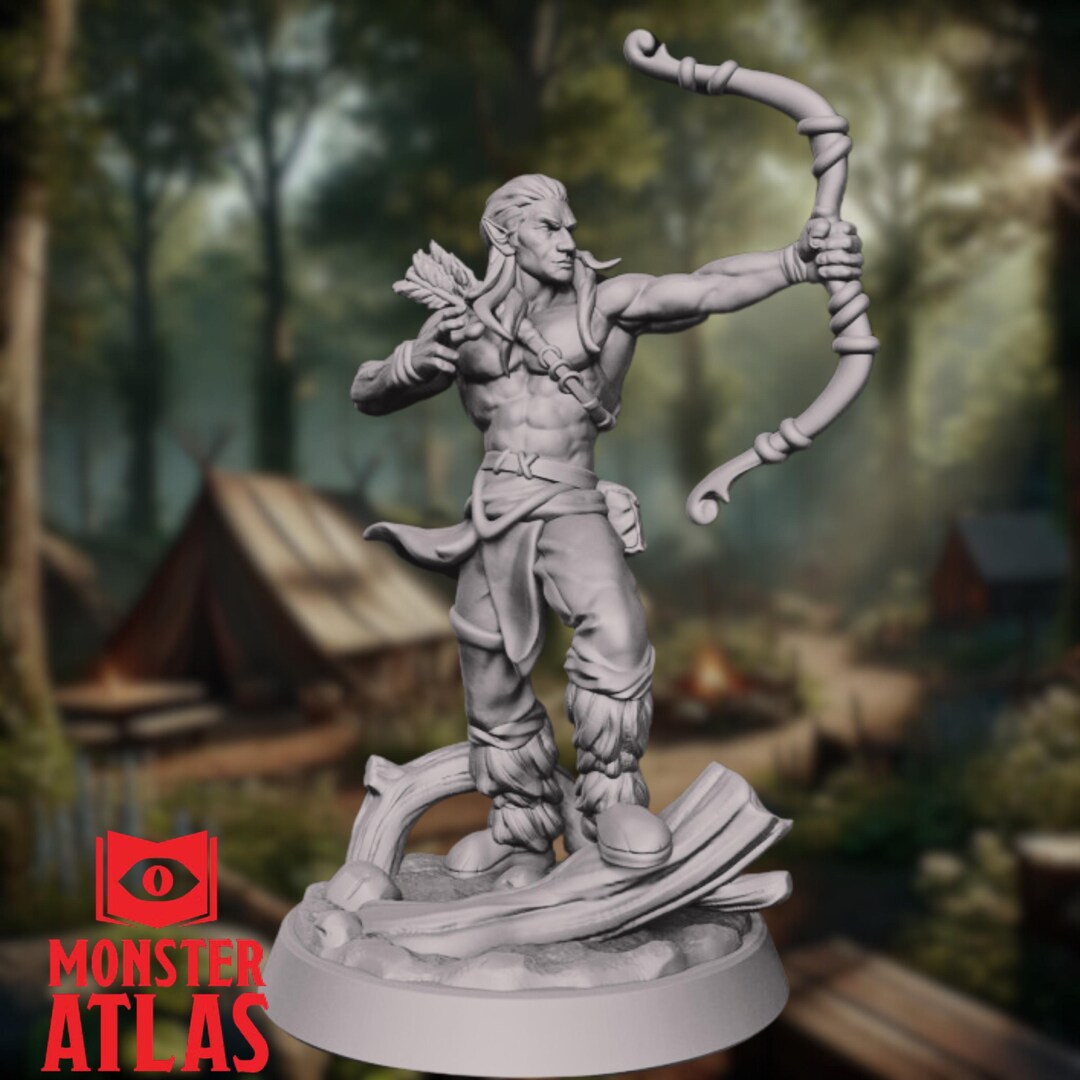 Male Wood Elf Ranger Mini | Elven Marksman With Longbow Miniature for ...