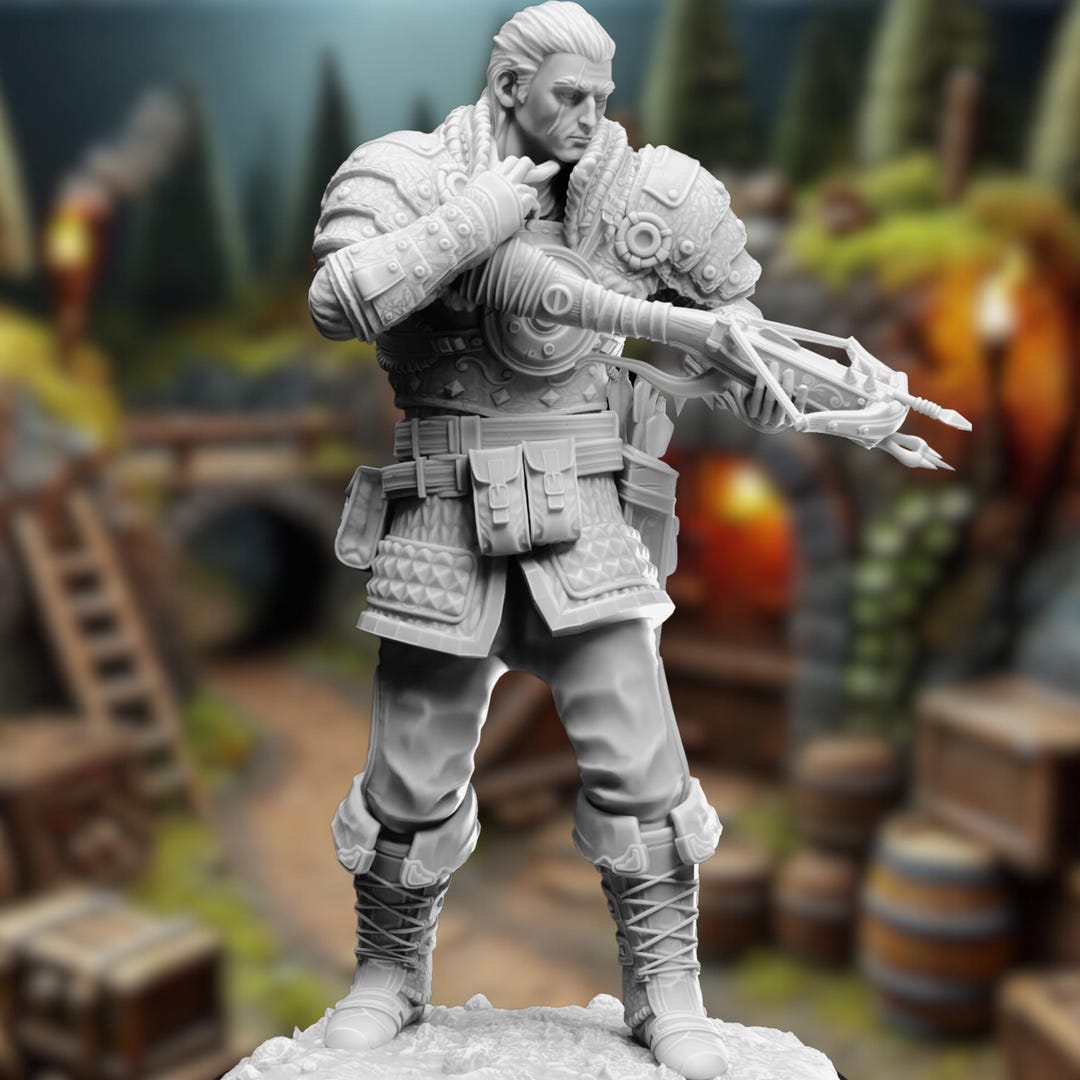 Human Mercenary Mini | Veteran Fighter With Crossbow Miniature | DM ...