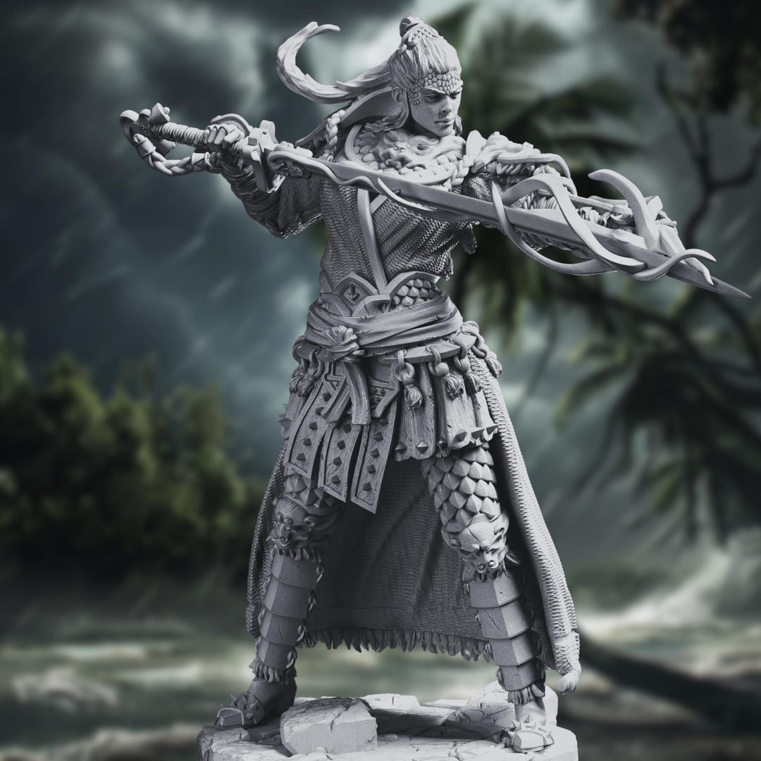 Yuan-ti Fighter Mini | Snakefolk Blademaster Miniature | DM Stash - Etsy