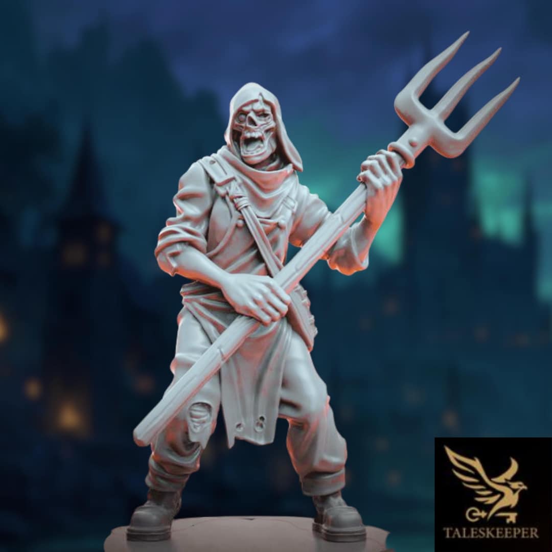 Cursed Villager Miniature | Skeletal Peasant Zombie With Pitchfork | by ...