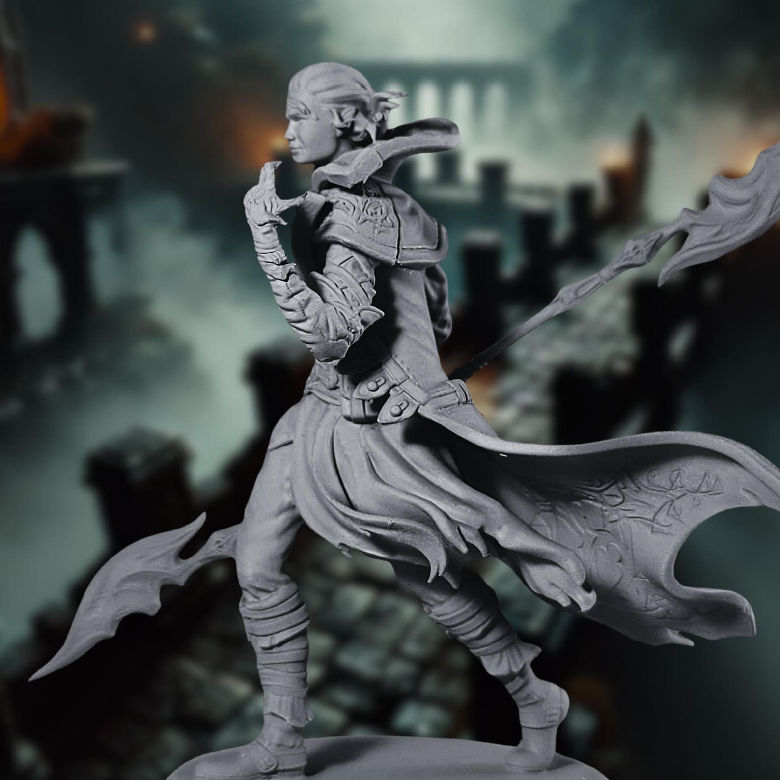 Elven Knight Warlock Mini | Elf Battlemage Miniature | by Nerikson - Etsy