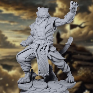 Leonin Monk Miniature- Leonin Fighter, Feline Brawler Mini for 5e ...