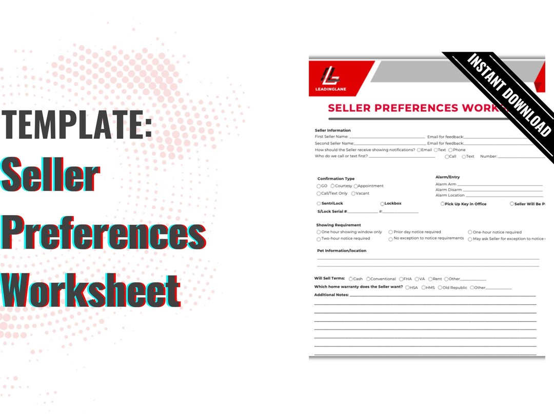 Seller Preferences Worksheet Template - Etsy