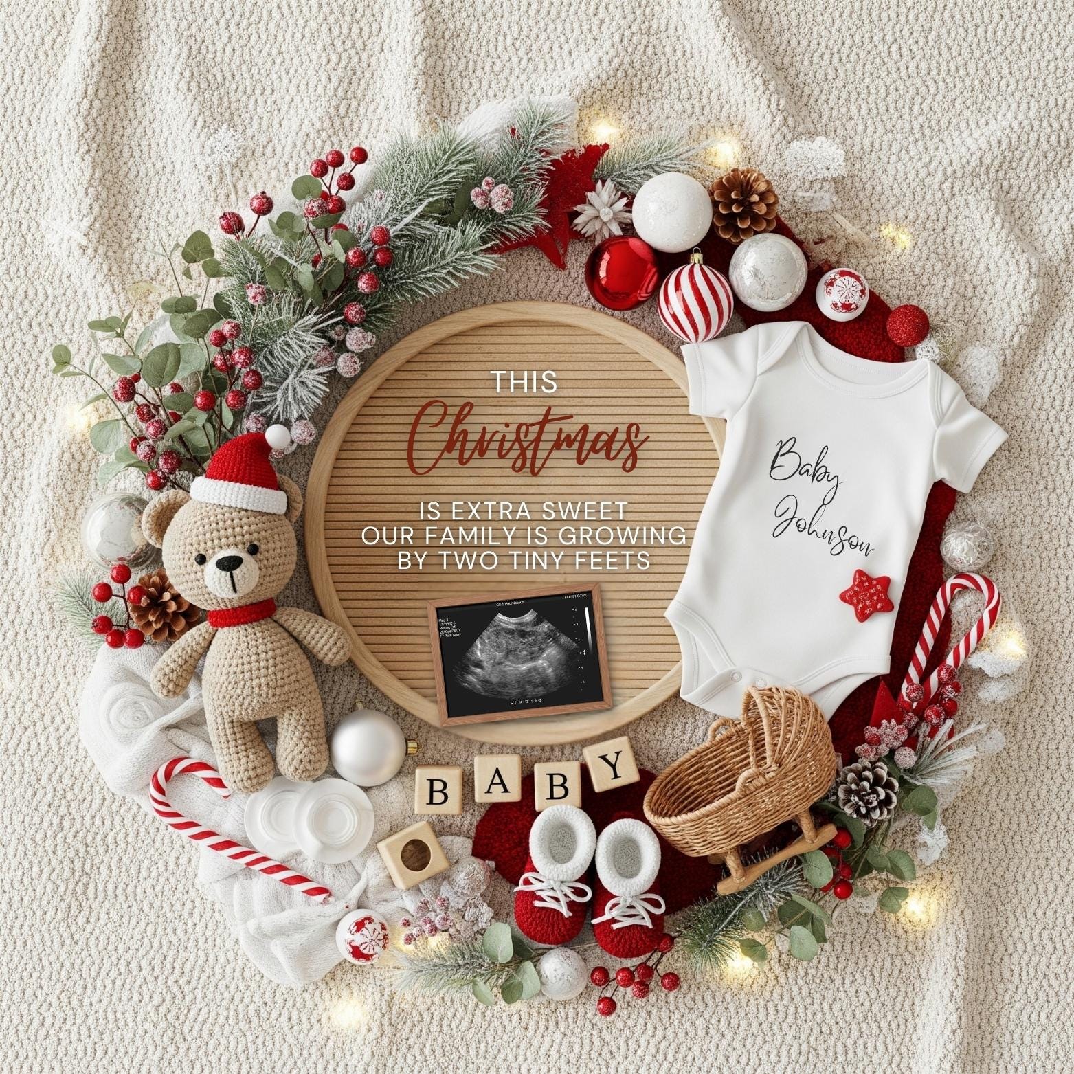 Christmas Pregnancy Announcement, Winter Baby Reveal (digital Template ...
