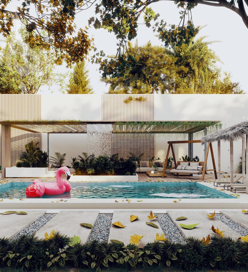 Custom Backyard & Landscape Design 3D Render | Garden, Terrace ...