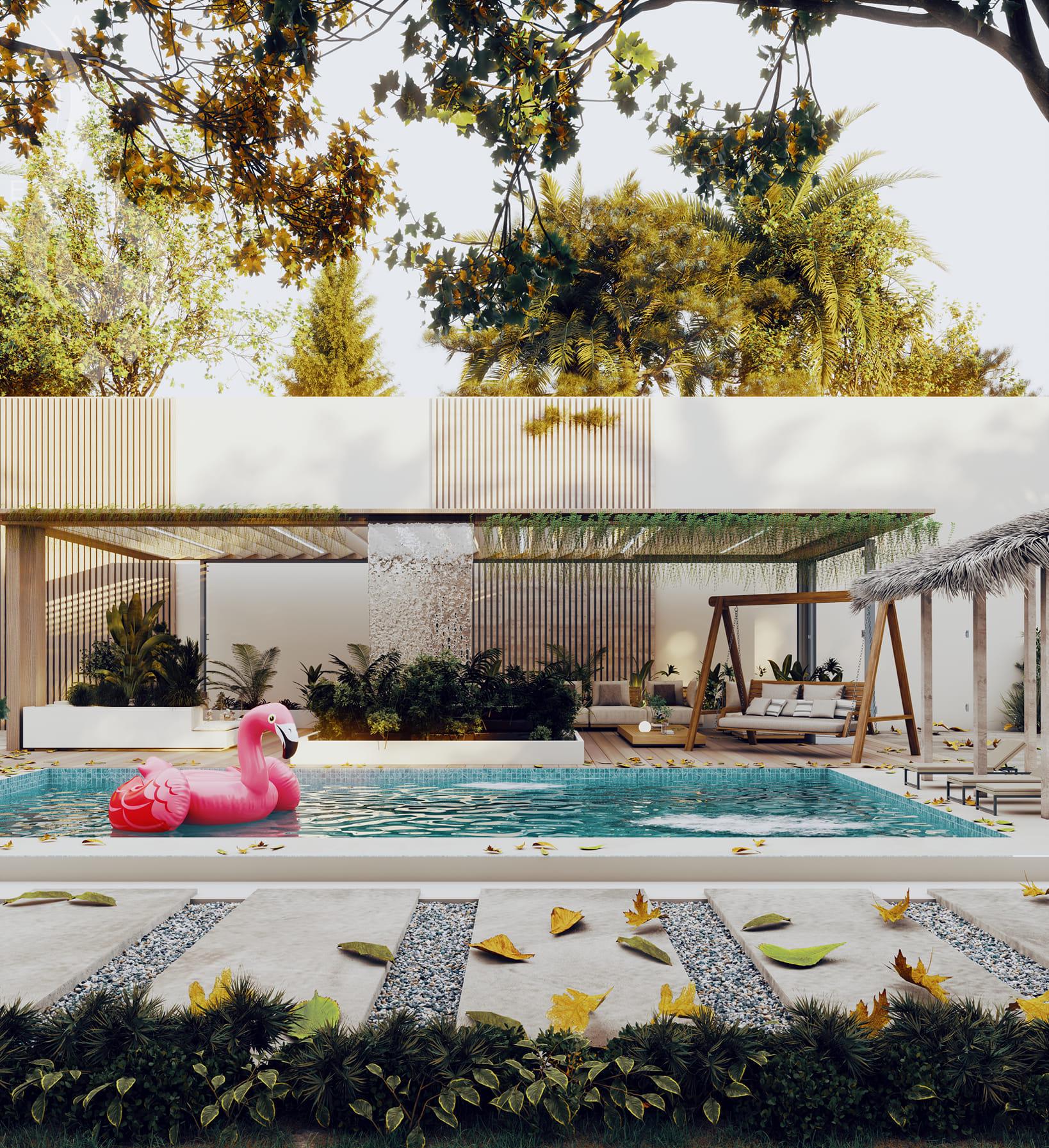 Custom Backyard & Landscape Design 3D Render | Garden, Terrace ...