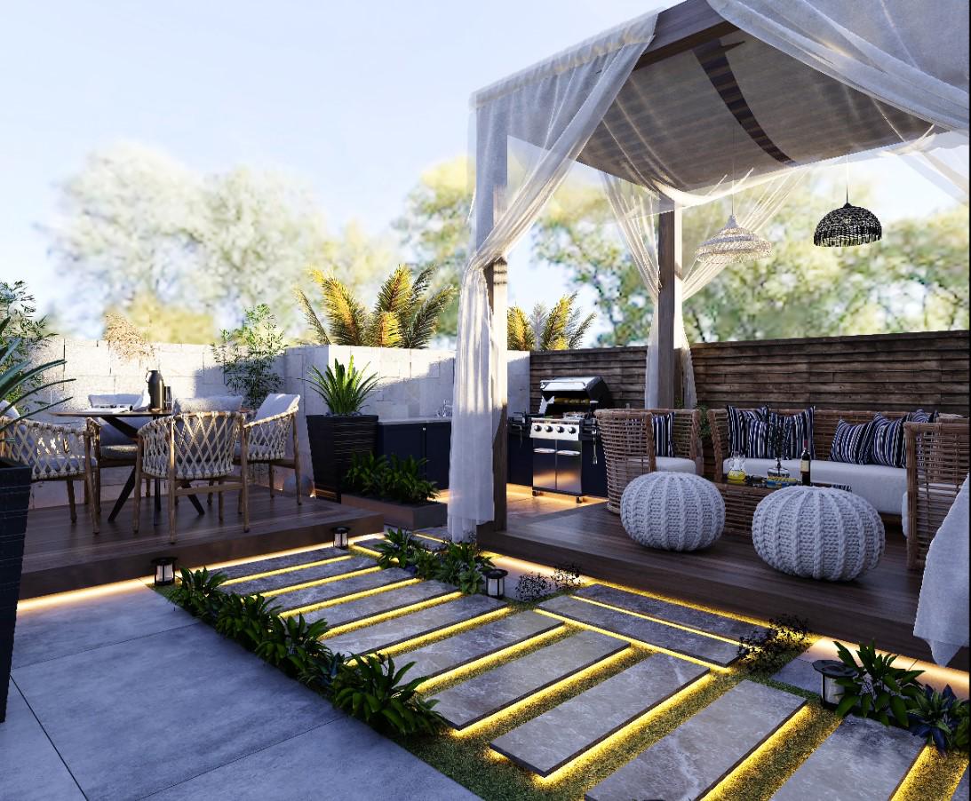 Custom Backyard & Landscape Design 3D Render | Garden, Terrace ...