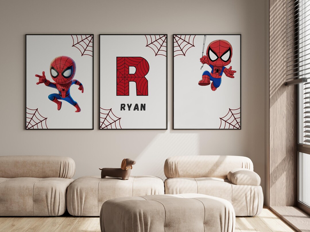 Spiderman Poster Set of 3 Custom Print , Superhero Themed Nursery Decor ...