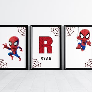Spiderman Poster Set of 3 Custom Print , Superhero Themed Nursery Decor ...