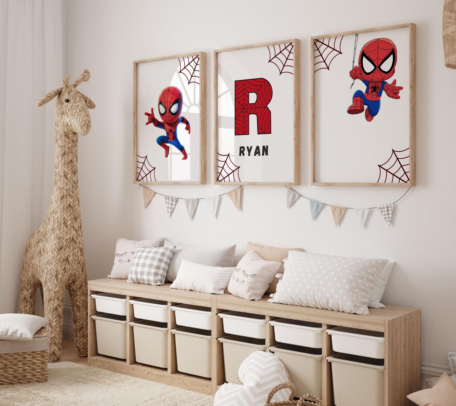 Spiderman Poster Set of 3 Custom Print , Superhero Themed Nursery Decor ...