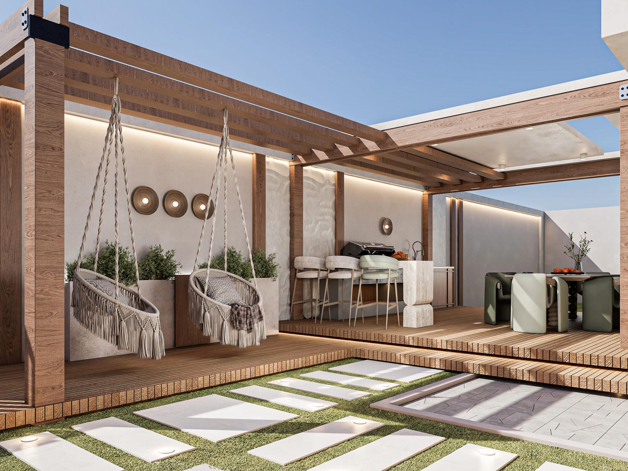 Custom Backyard & Landscape Design 3D Render | Garden, Terrace ...