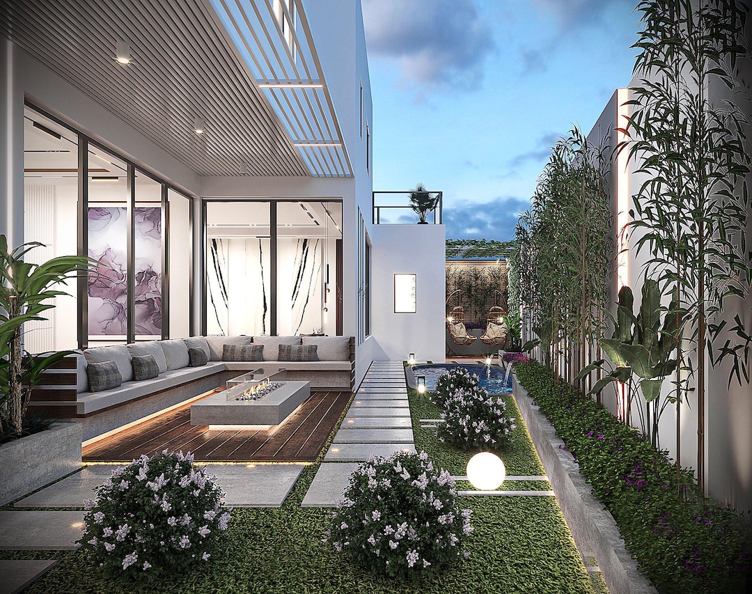 Custom Backyard & Landscape Design 3D Render | Garden, Terrace ...