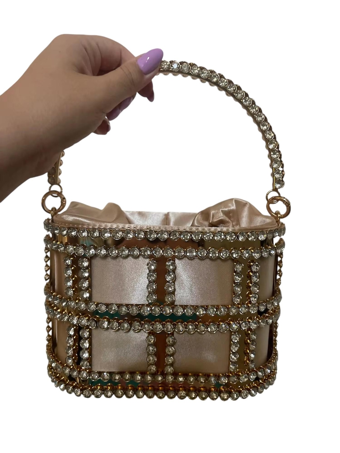 Rhinestone Crystals Bedazzled Square Box Banquet Bucket Top Handle Bag ...