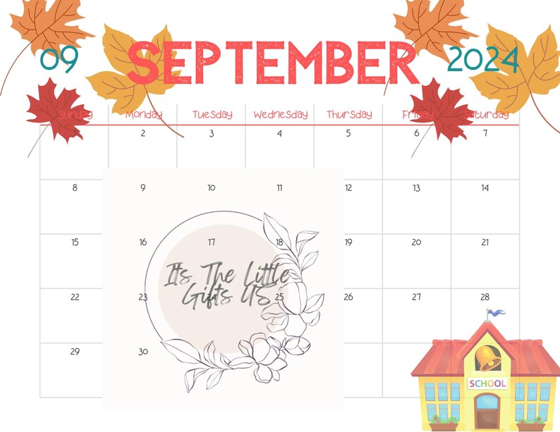 September Calendar for Back to School - Etsy