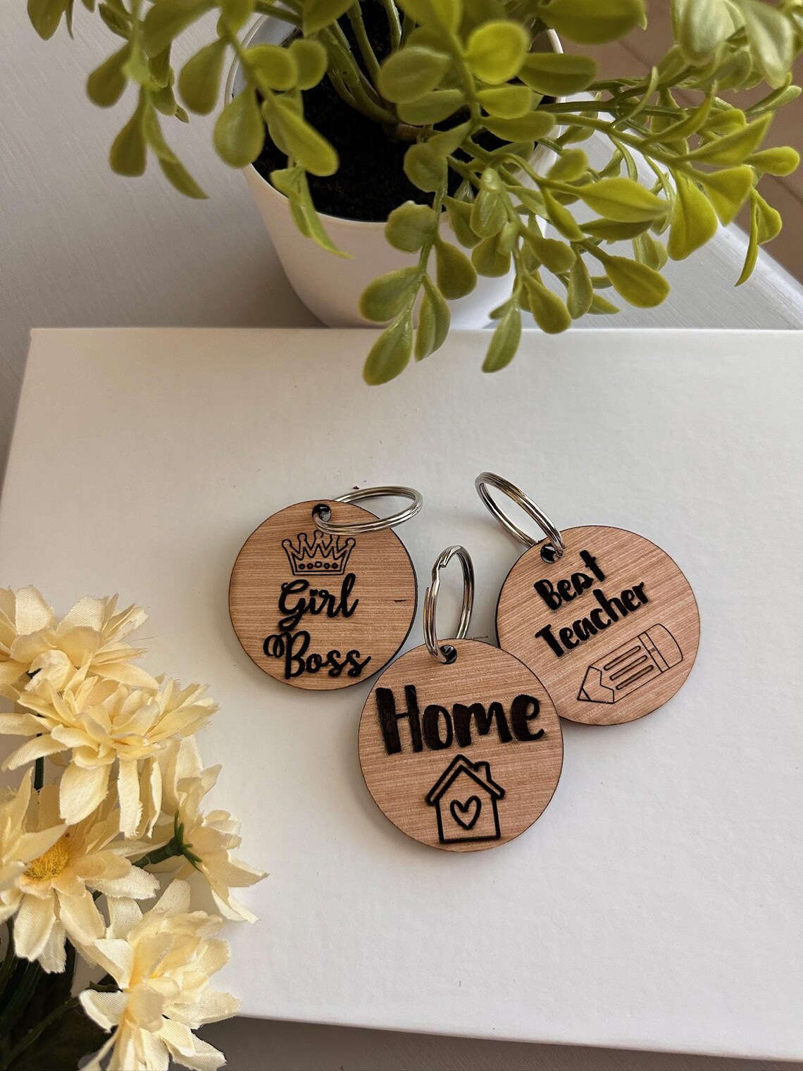 Custom Circle Keychain, Wood, Gift, Realators, Home Keys, Personalized ...