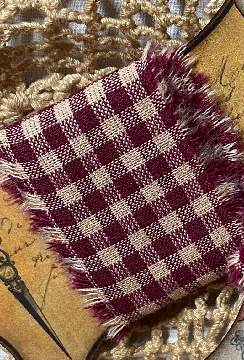 Hand Frayed Edges Fabric Trim Strips Burgundy & Tan Buffalo Check for ...