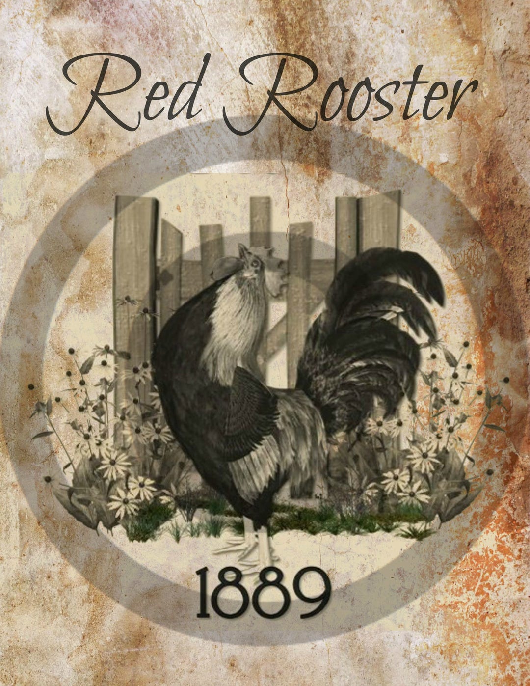 Primitive Red Rooster, Label, Wall Art, Printable, Junk Journal ...