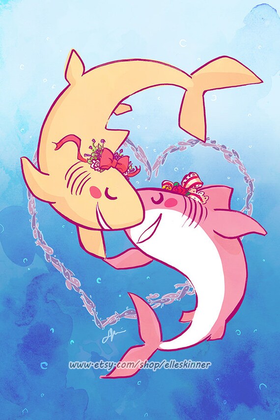 Shark Girlfriends Print 8x12 Sweet Sharks Shimmer Print | Etsy