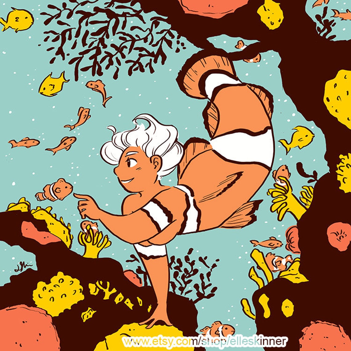 Clownfish Mermaid Print, Tropical Mermaid Art - Etsy