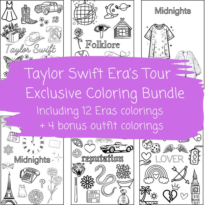 Taylor Swift Swiftie Eras Coloring Sheets Bundle of 16 Digital Download ...