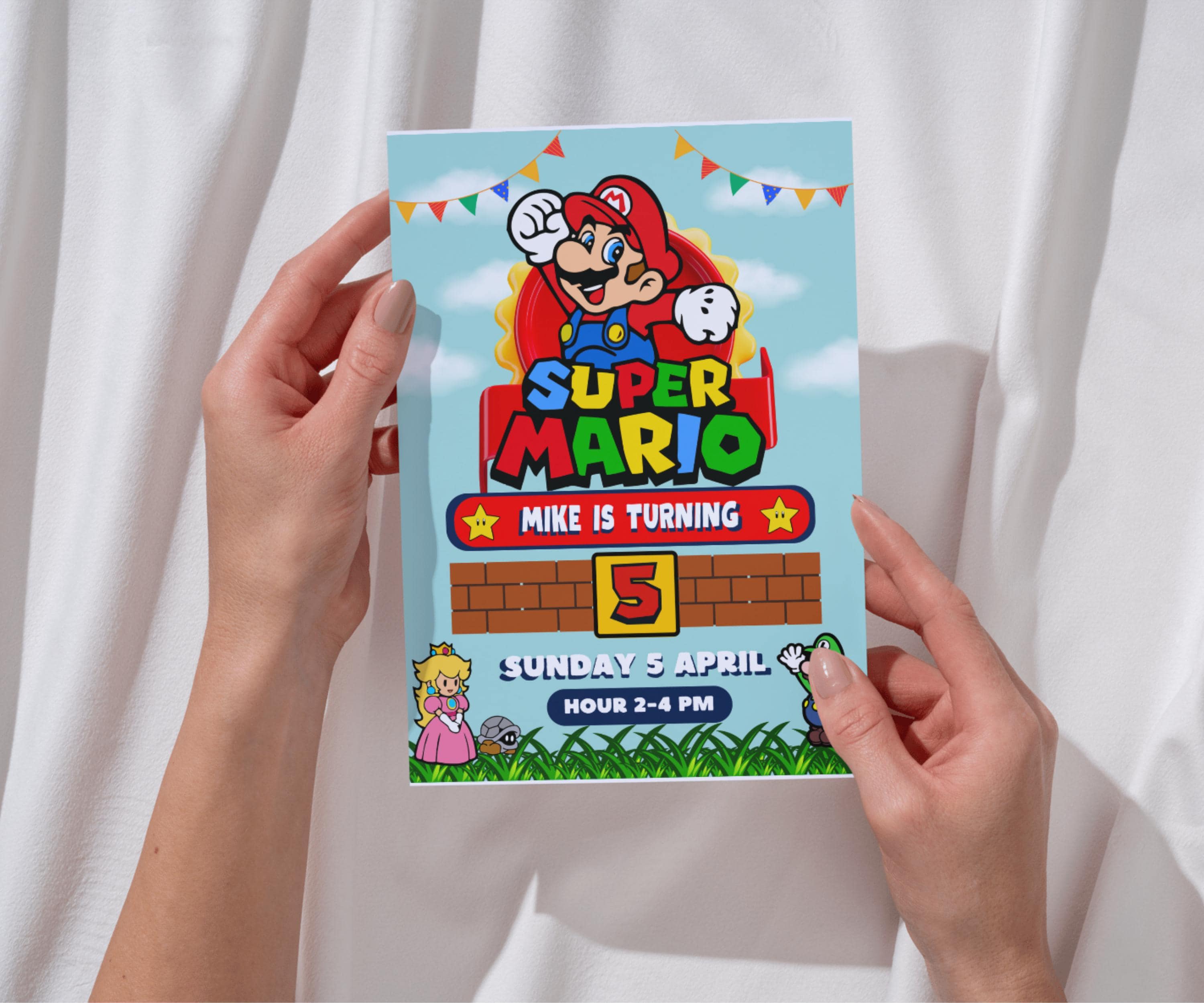 Super Mario Digital Birthday Cards for Kids, Super Mario Canva Design ...