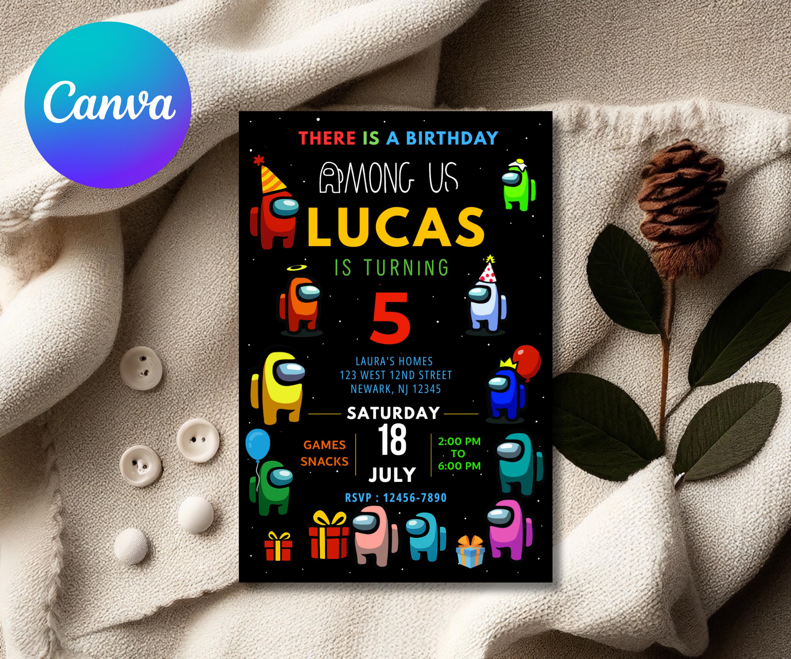 Editable Among Us Birthday Invitation, Kids Space Game Party Invite ...