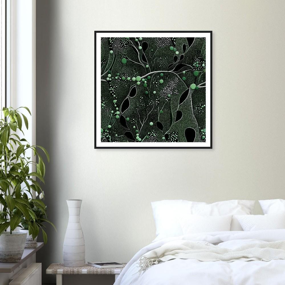 Stylised Eucalyptus in Shades of Green, Black and Silver. Premium Matte ...
