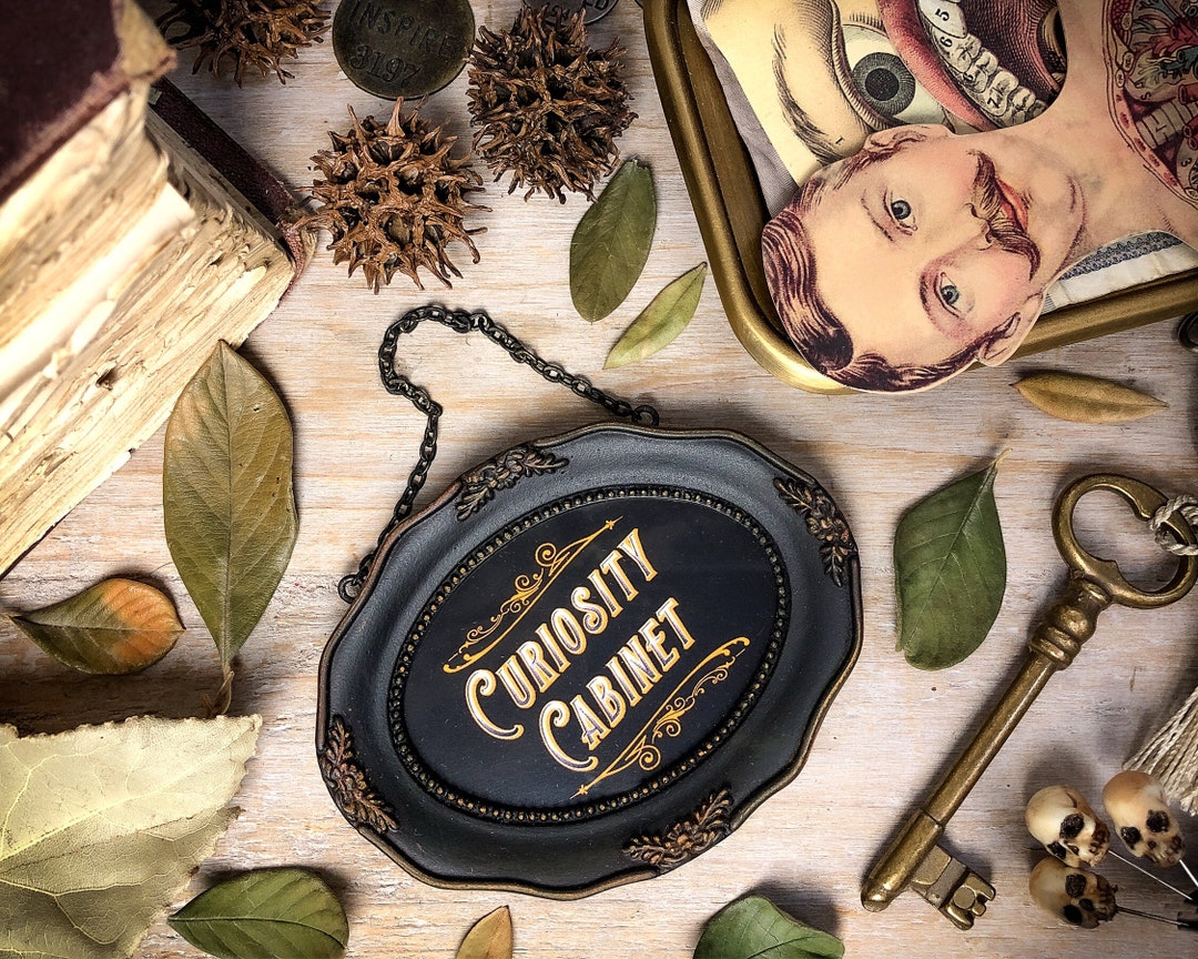 Curiosity Cabinet Hanging Chain Sign Vintage Cabinet Small Framed Print ...