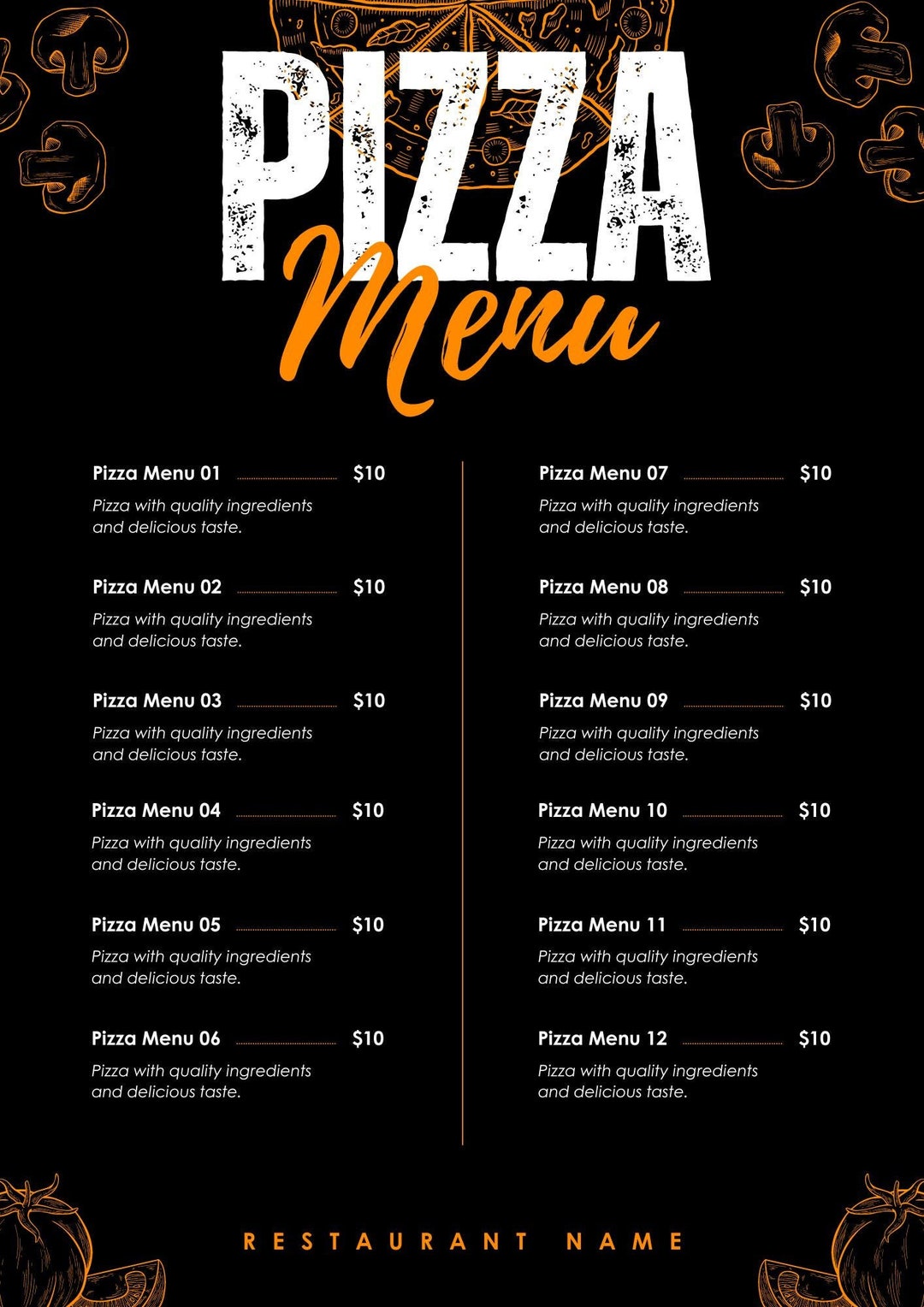 35 Best Pizza Restaurant Menu Design, Editable Italian Food Menu, Canva ...