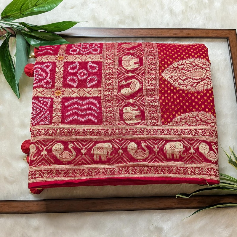 Bandhani Border Saree - Etsy