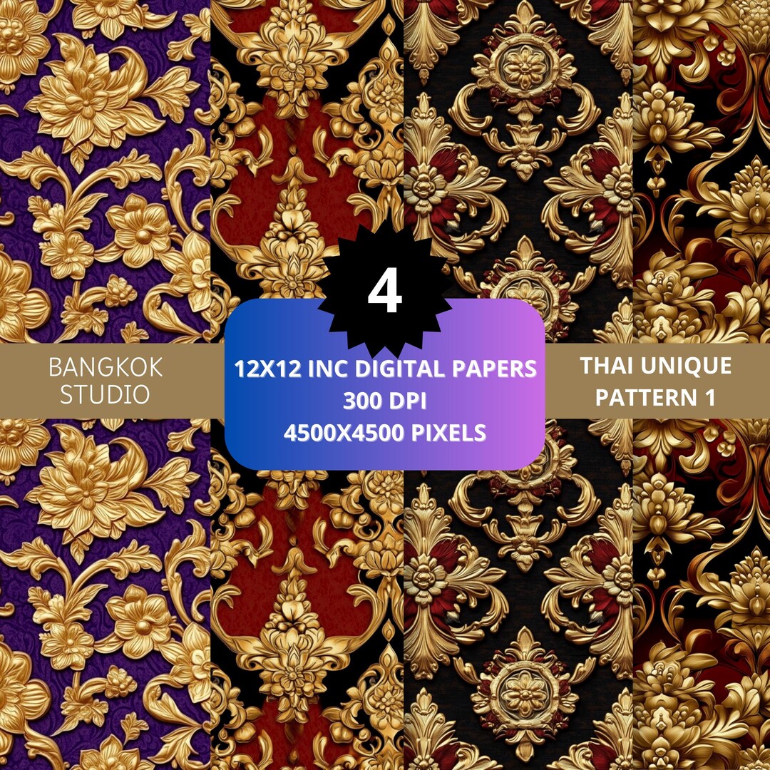 Thai Floral Pattern: Exotic Textile Art, Seamless Design (digital ...