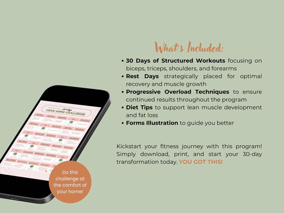 30-day Lean Arms Challenge | Printable Fitness Plan for Women | Digital ...