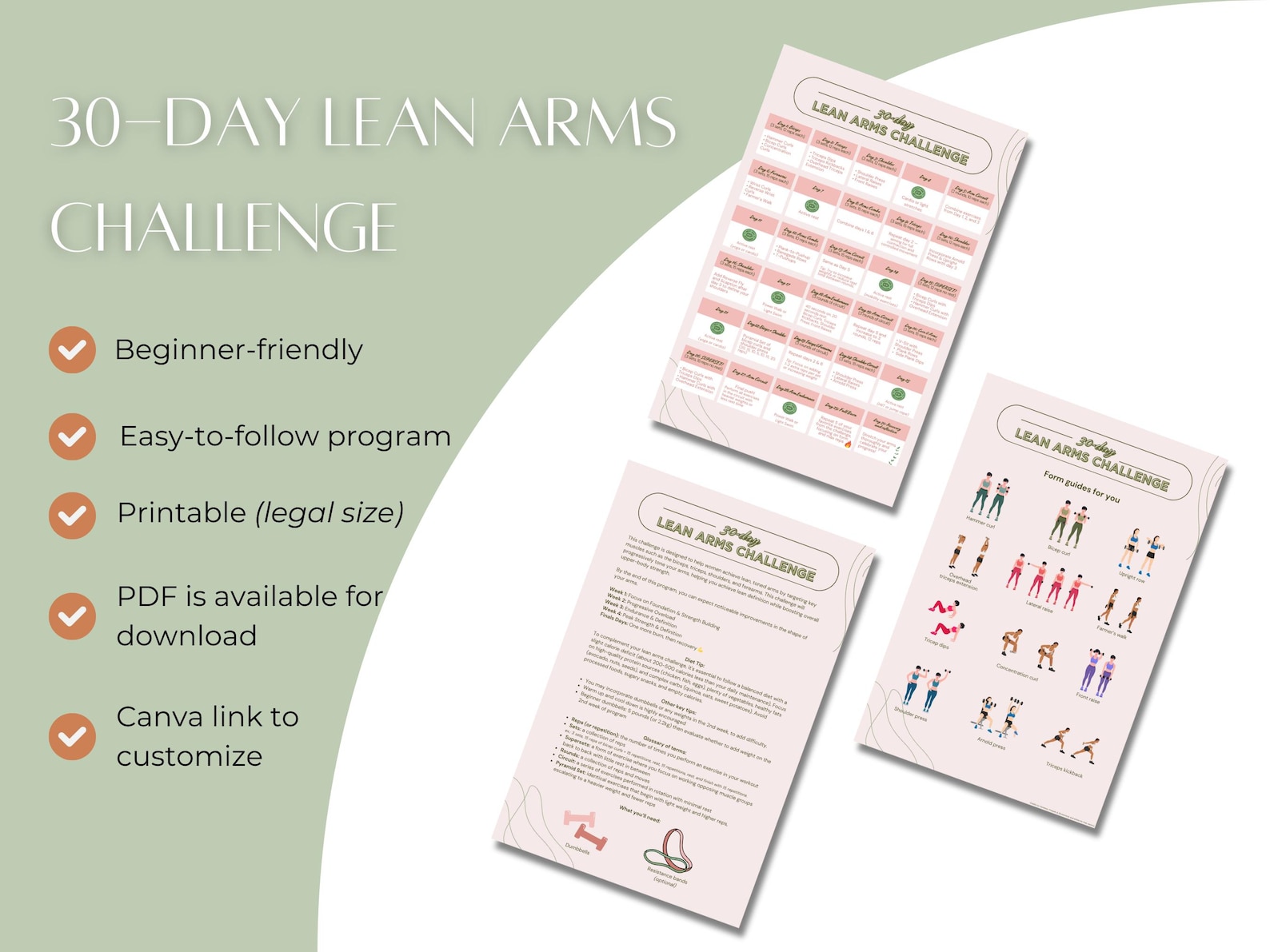 30-day Lean Arms Challenge | Printable Fitness Plan for Women | Digital ...