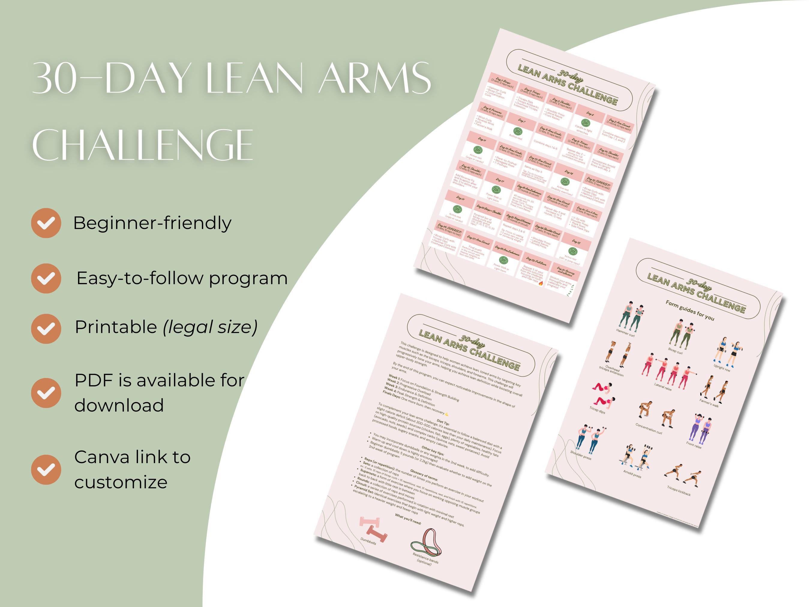 30-day Lean Arms Challenge | Printable Fitness Plan for Women | Digital ...
