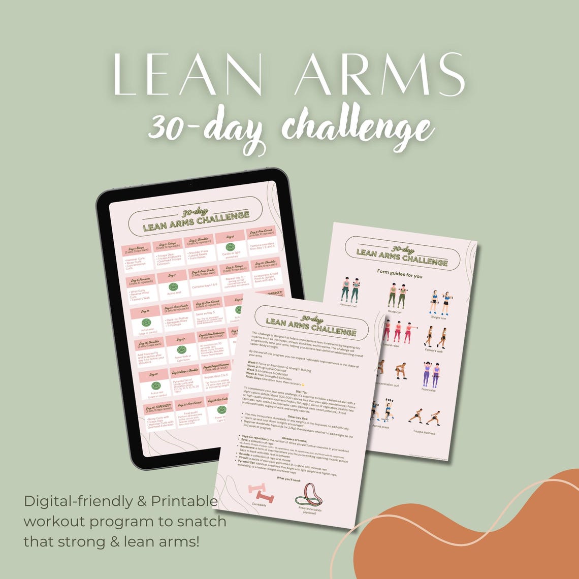 30-day Lean Arms Challenge | Printable Fitness Plan for Women | Digital ...