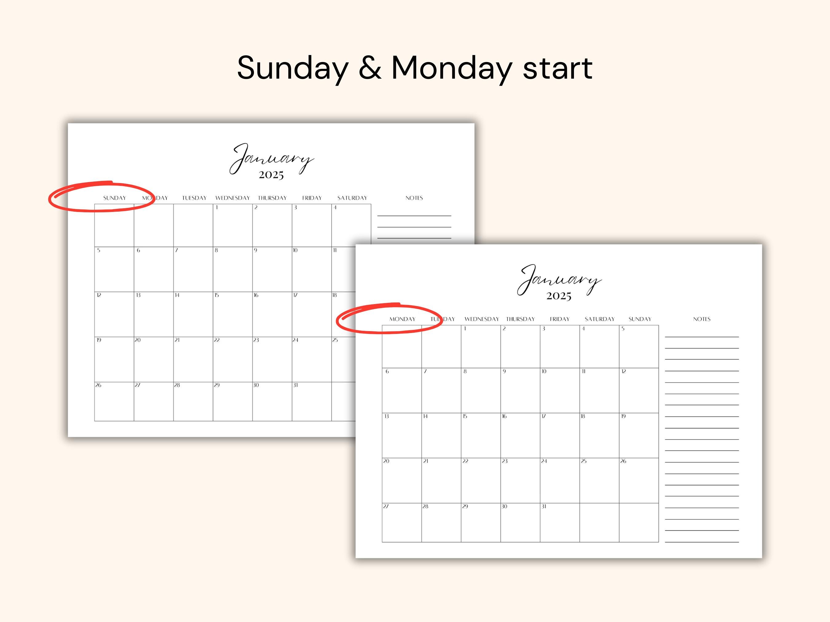 2025 Monthly Calendar With Notes, Printable Calendar, Minimalist ...