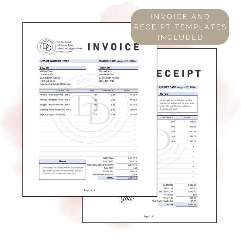 Invoice Template and Receipt Template Bundle | Modern, Editable ...