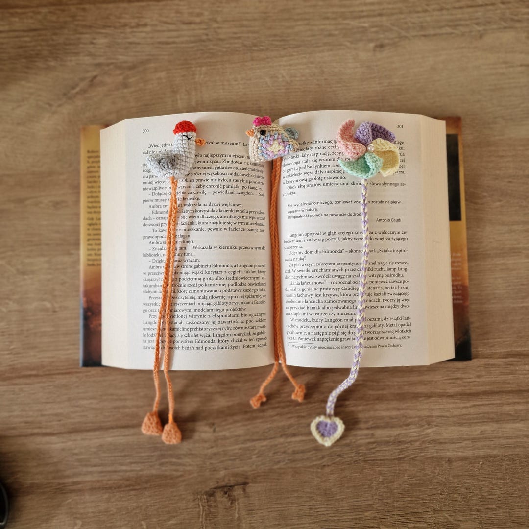 Crochet Bookmark Pattern Bundle – Colorful Chicken, Pinwheel & Seagull ...