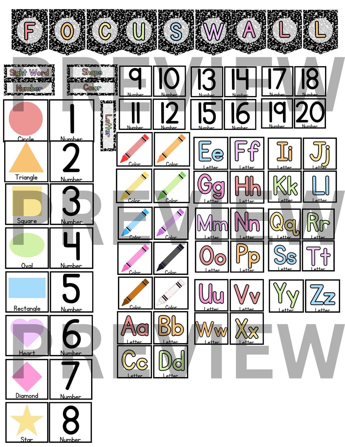 Focus Wall With Dolch Sight Word for Preschool Through 1st - Etsy