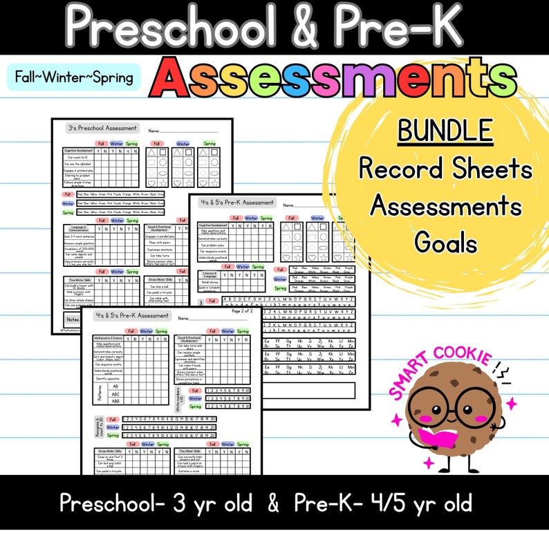 Preschool & Pre-k Assessments | Fall, Winter and Spring Complete Pack ...